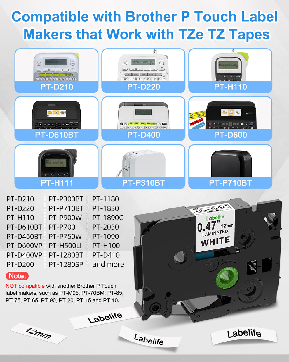5-Pack Compatible Brother P Touch Label Tape 12mm 0.47 White TZe-231 ...