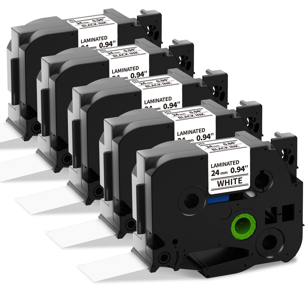 5-Pack Replace Brother P Touch 24mm Black on White Label Tape TZe-251 ...